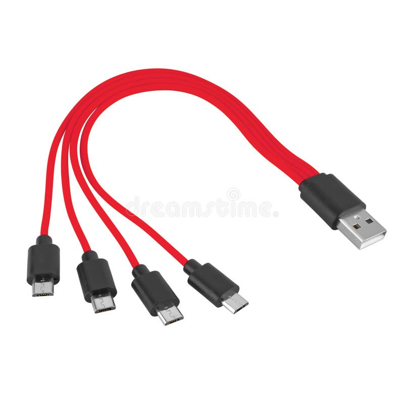 Cable with USB, Micro USB, Lightning and Type-C Connector, on a Red ...
