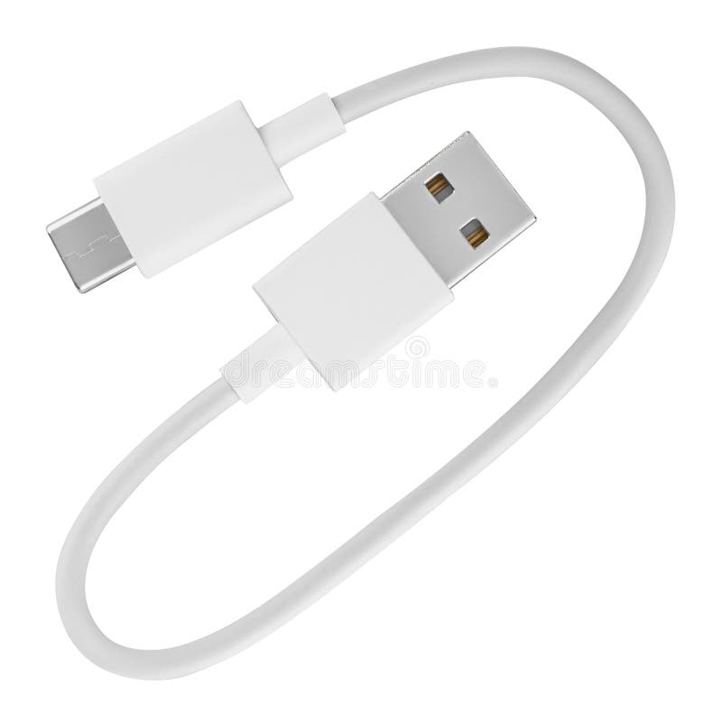 Cable with USB and Type-C Connector, Insulated on White Background ...