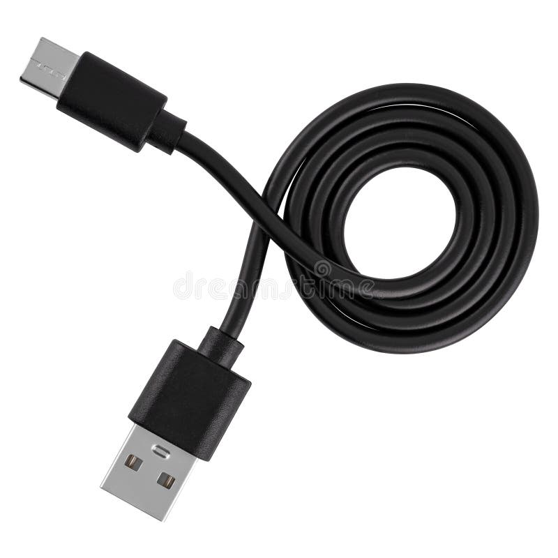 Cable with USB and Type-C Connector, Insulated on White Background ...