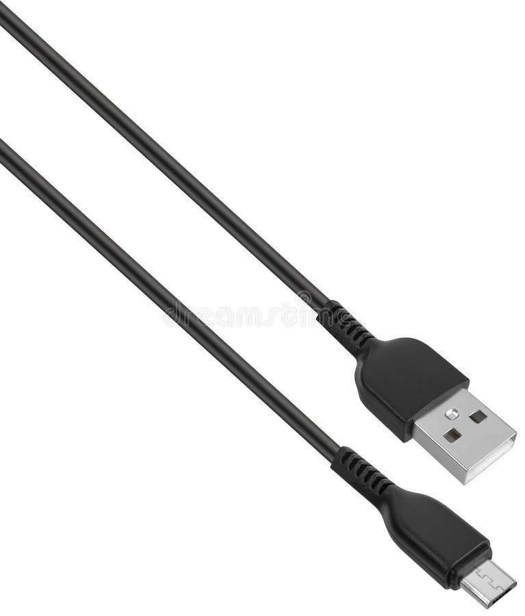 Cable with USB and Type-C Connector, Insulated on White Background ...