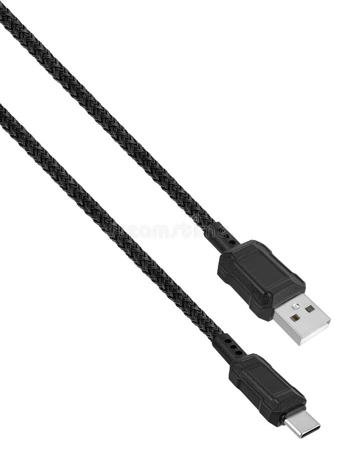 Cable with USB and Type-C Connector, Insulated on White Background ...