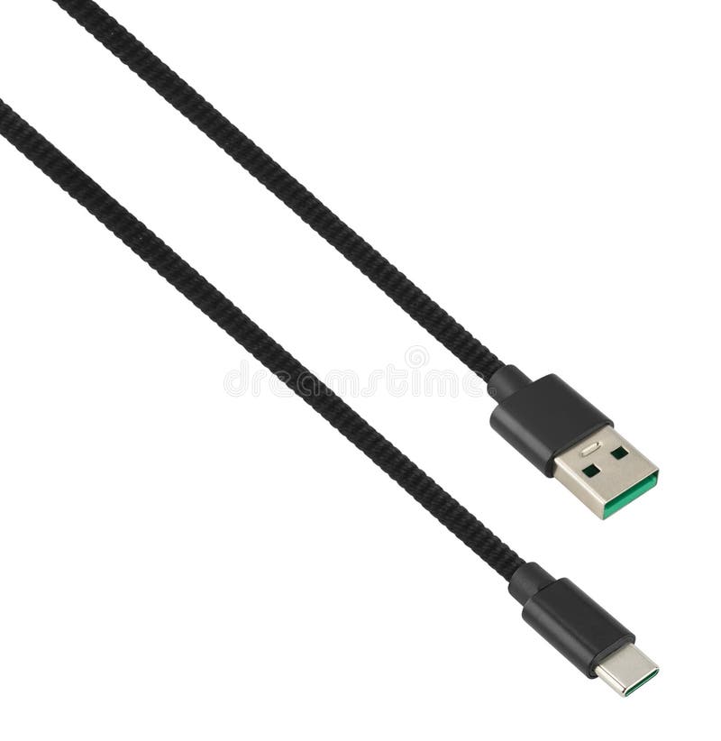 Cable with USB and Type-C Connector, on White Background Stock ...