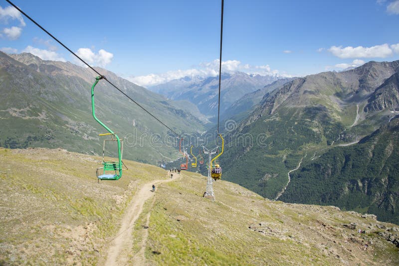Cable Way in the Mountains. Russia Stock Photo - Image of terskol ...
