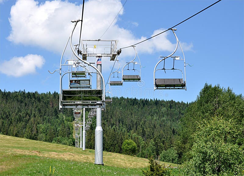 Cable way and mountains editorial stock photo. Image of leaves - 75021428