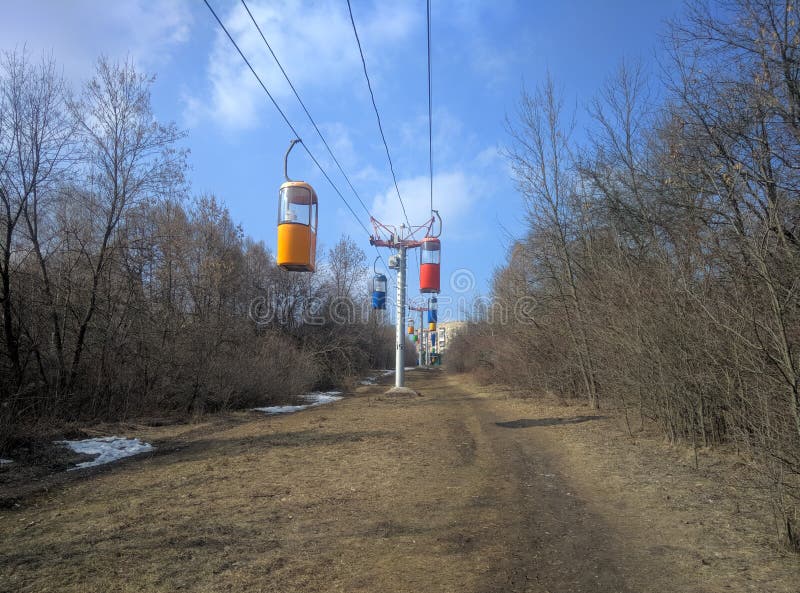 Cable way to the sky stock photo. Image of cable, trees - 143982162