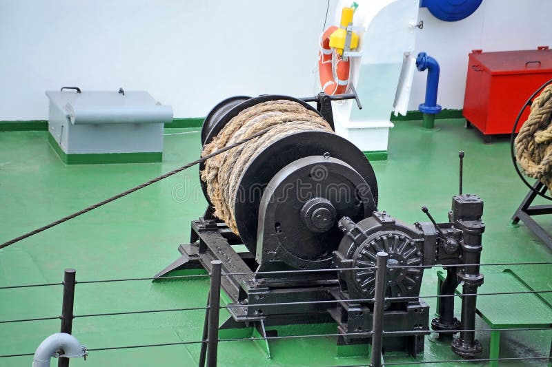 Cable Winch of Floating Crane Stock Image - Image of device, mechanism ...