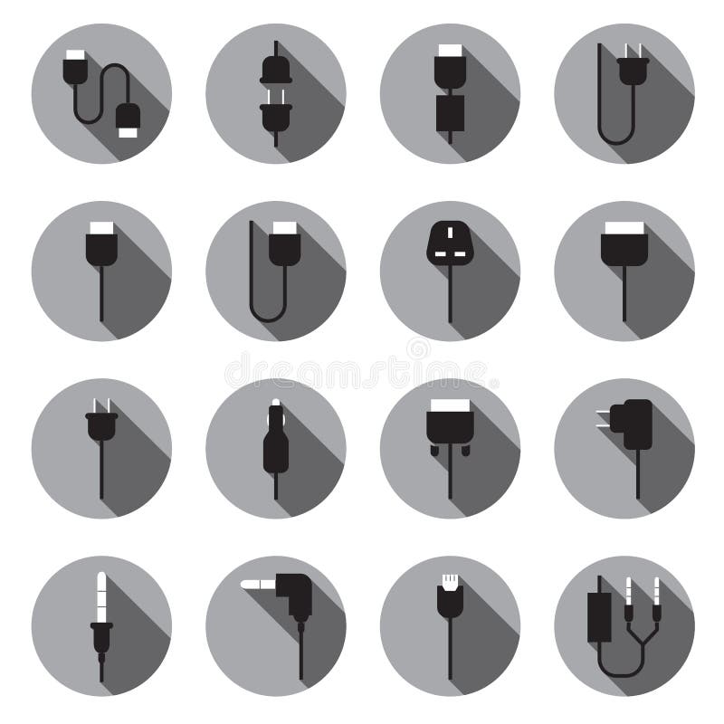 Cable Wire Computer and Plug Icons Set Stock Vector - Illustration of ...