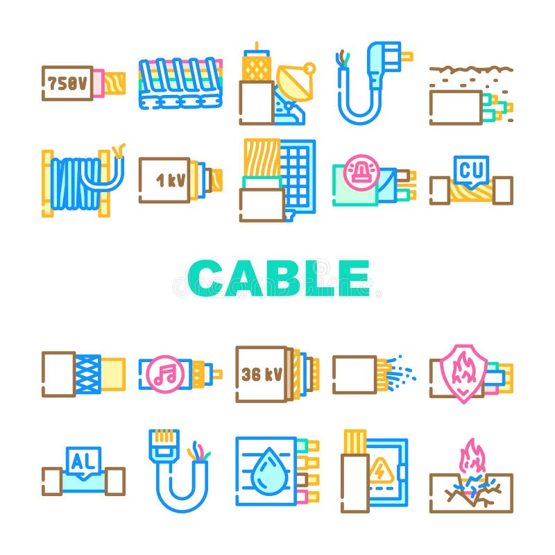 Cable Wire Electrical System Icons Set Vector Stock Vector ...