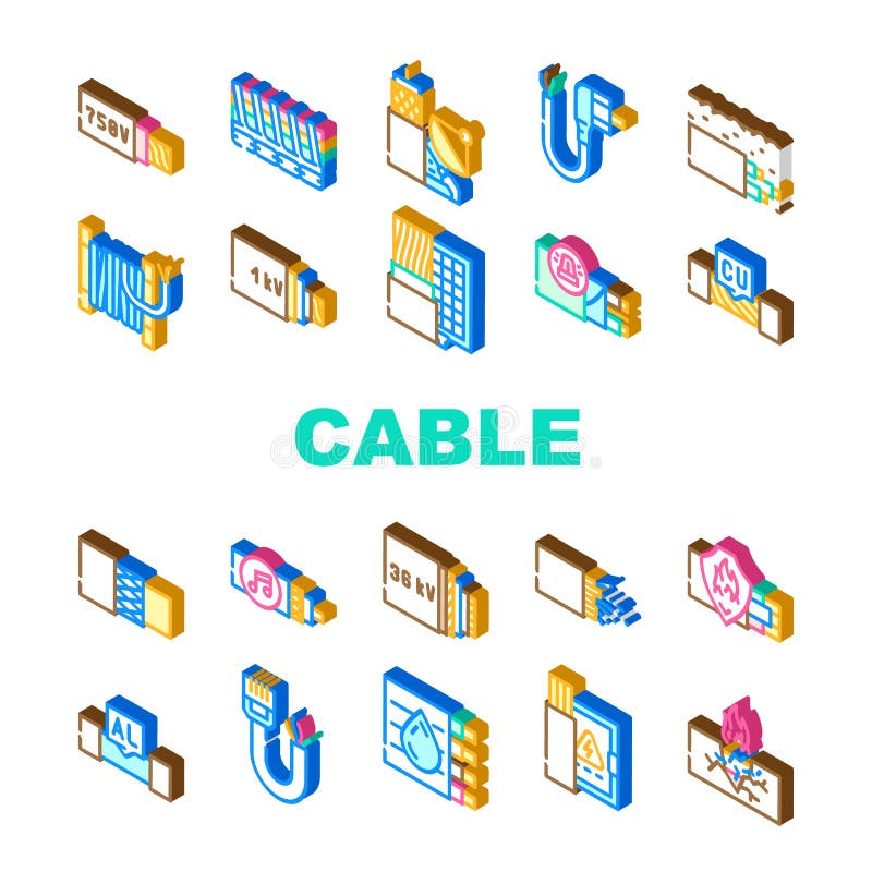 Cable Wire Electrical System Icons Set Vector Stock Vector ...