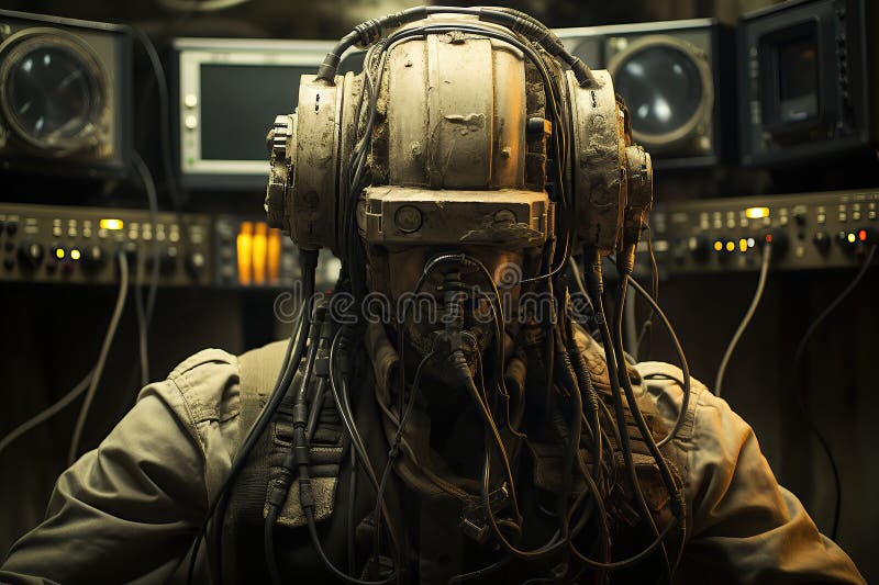 Cables Come Out of a Man S Head Stock Illustration - Illustration of ...