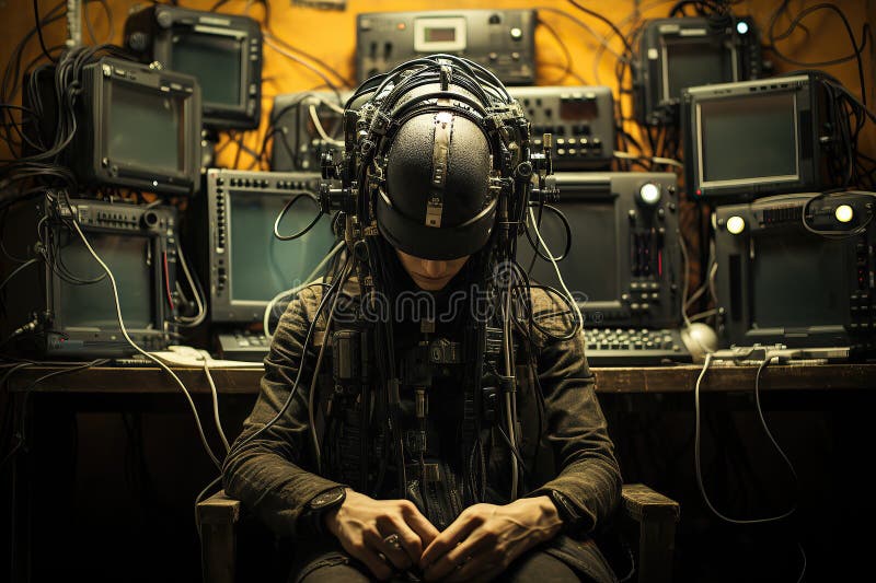 Cables Come Out of a Man S Head Stock Illustration - Illustration of ...