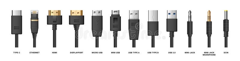 Computer Type Ports and Cables Connectors Stock Vector - Illustration ...