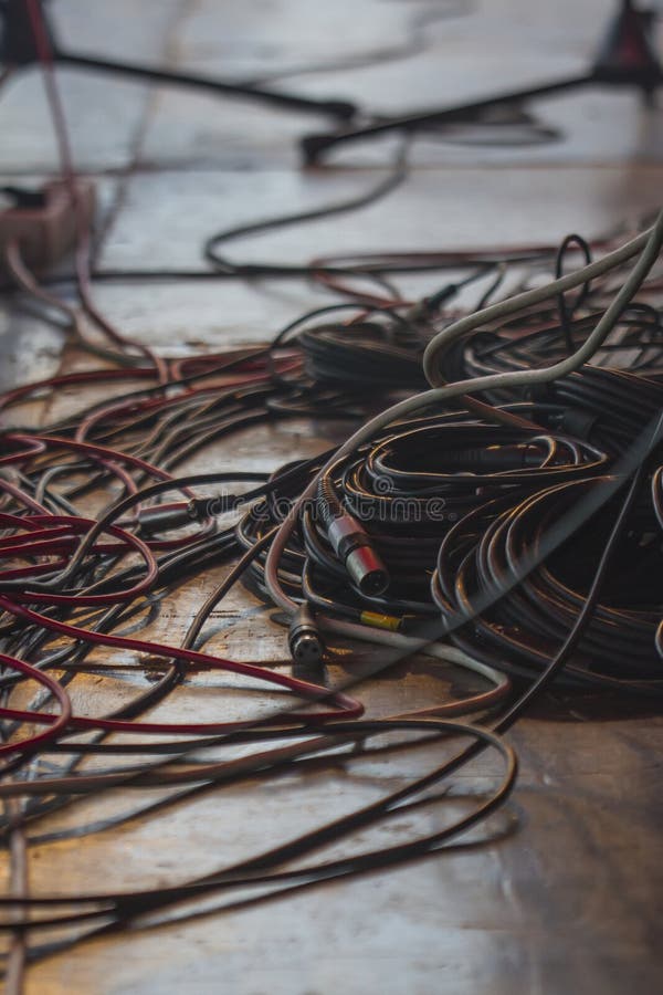 Cables on a concert stage stock photo. Image of floor - 45372120