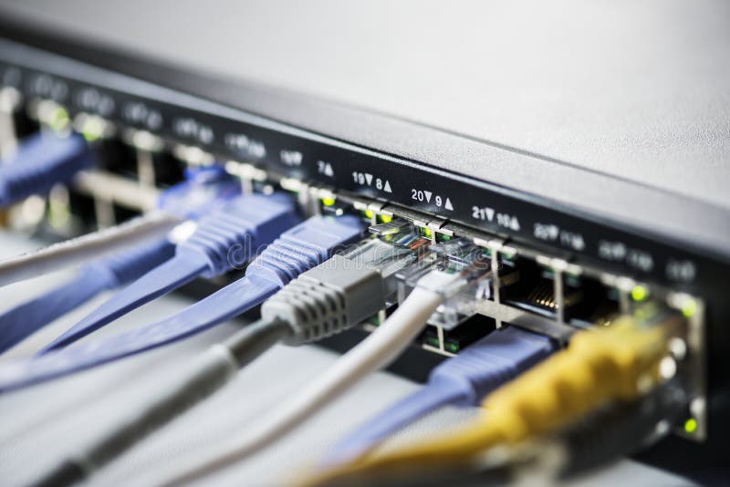 Cables connected to a hub stock photo. Image of cable - 220994676