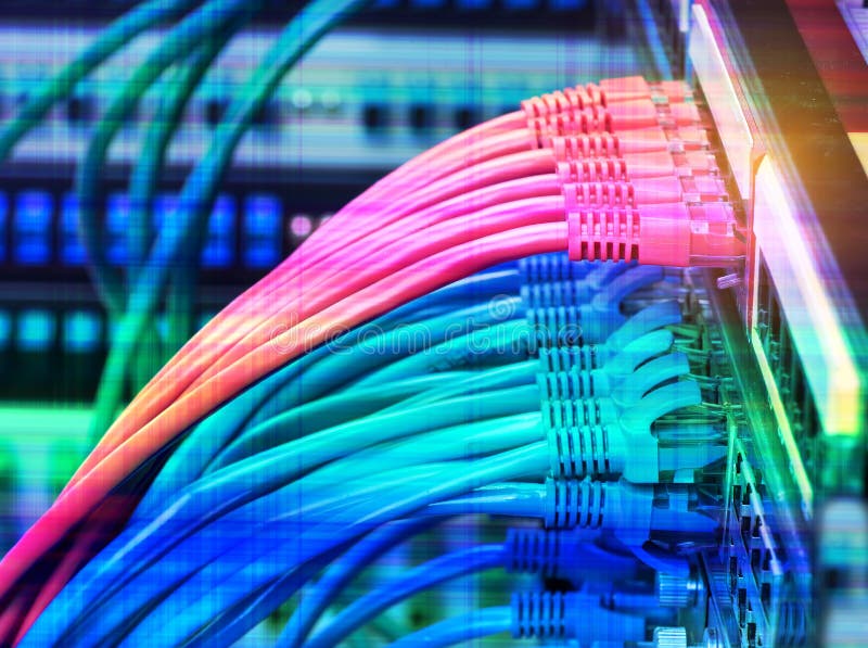 Network Cables Connected To Switch. Stock Photo - Image of group ...