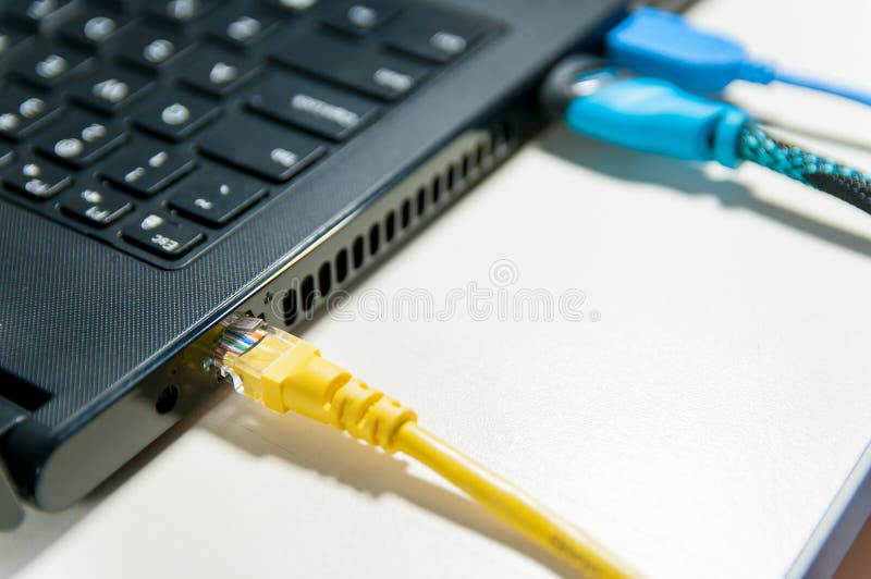Blue Color LAN Cable Connect To Laptop Stock Photo - Image of link ...