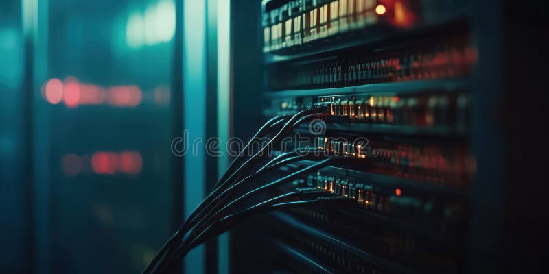 Cables Connected To Server Racks in a Dark Data Center Stock ...