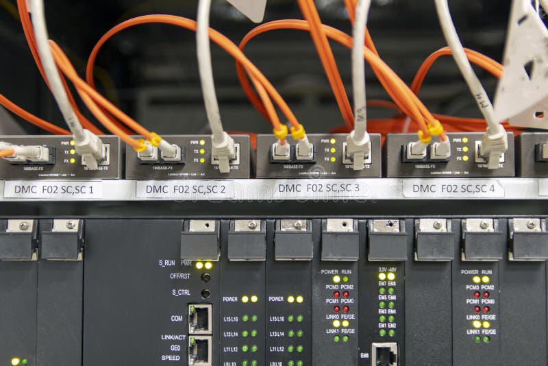 Cables in Connectors Fiber Optic Cables Connected To the Data Center ...