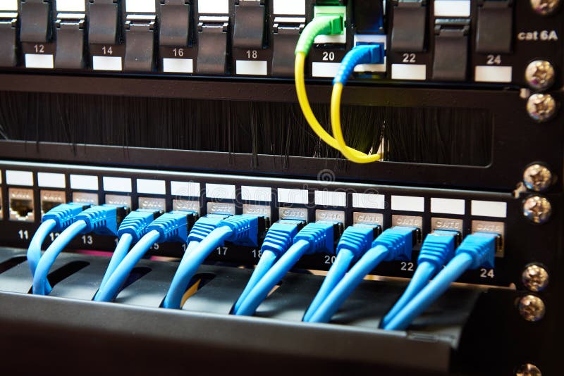 Cables and Connectors in Switch on Rack Stock Photo - Image of connect ...