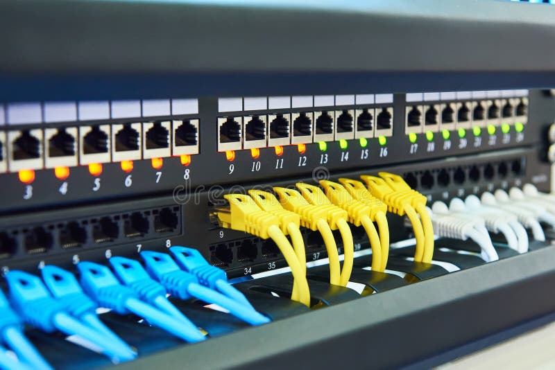 Cables and Connectors in Switch on Rack Stock Image - Image of fiber ...