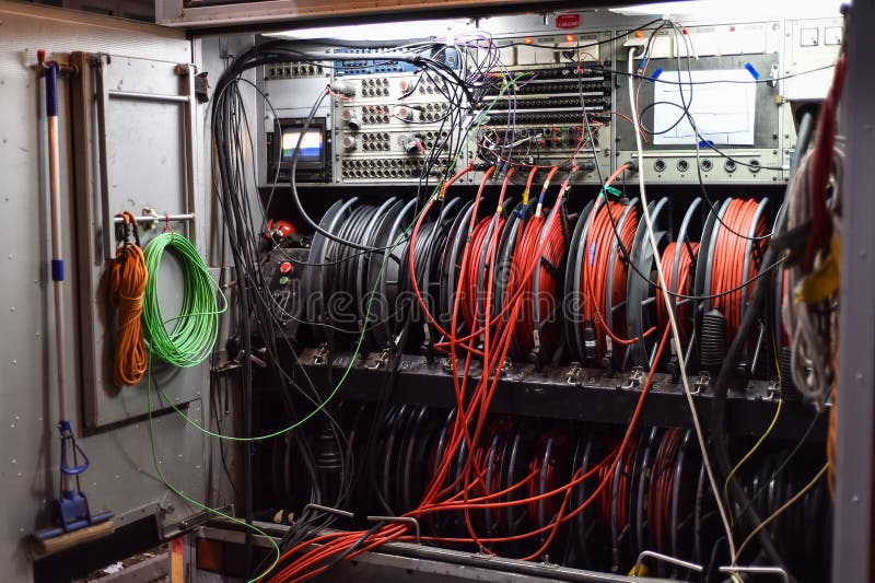 Cables and Control Panel of a Television Broadcast Truck Stock Photo ...