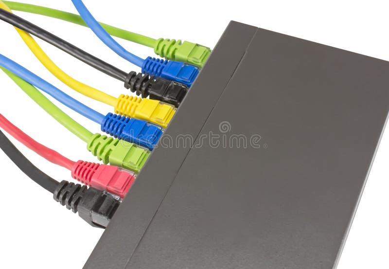 Cables De La Red Conectados Con El Router Imagen de archivo - Imagen de ...