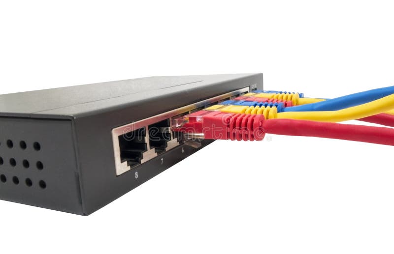 Cables De La Red Conectados Con El Router Imagen de archivo - Imagen de ...