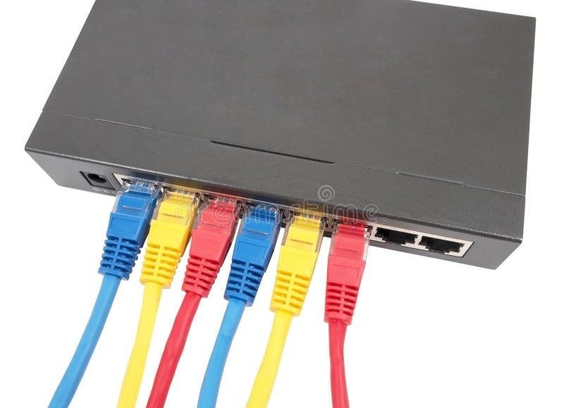 Cables De La Red Conectados Con El Router Imagen de archivo - Imagen de ...