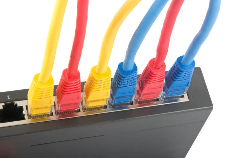 Cables De La Red Conectados Con El Router Foto de archivo - Imagen de ...