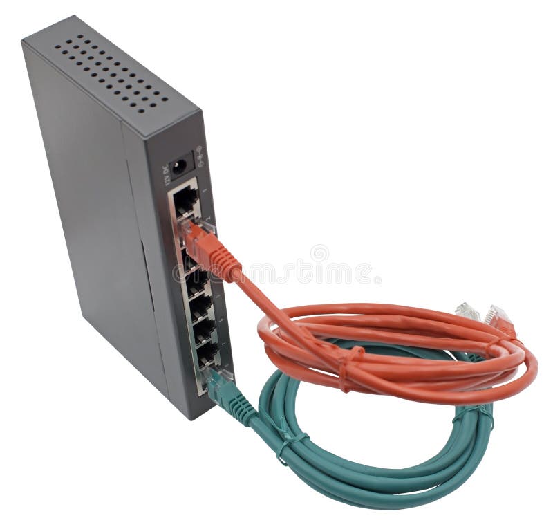 Cables De La Red Conectados Con El Router Foto de archivo - Imagen de ...