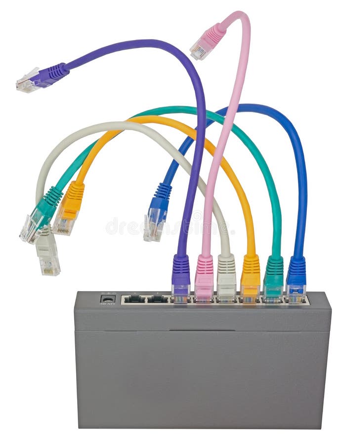 Cables De La Red Conectados Con El Router Foto de archivo - Imagen de ...