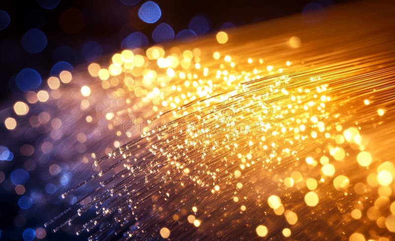 Cables of Fiber Optics Shimmering with Flashes of Blue and Gold Stock ...