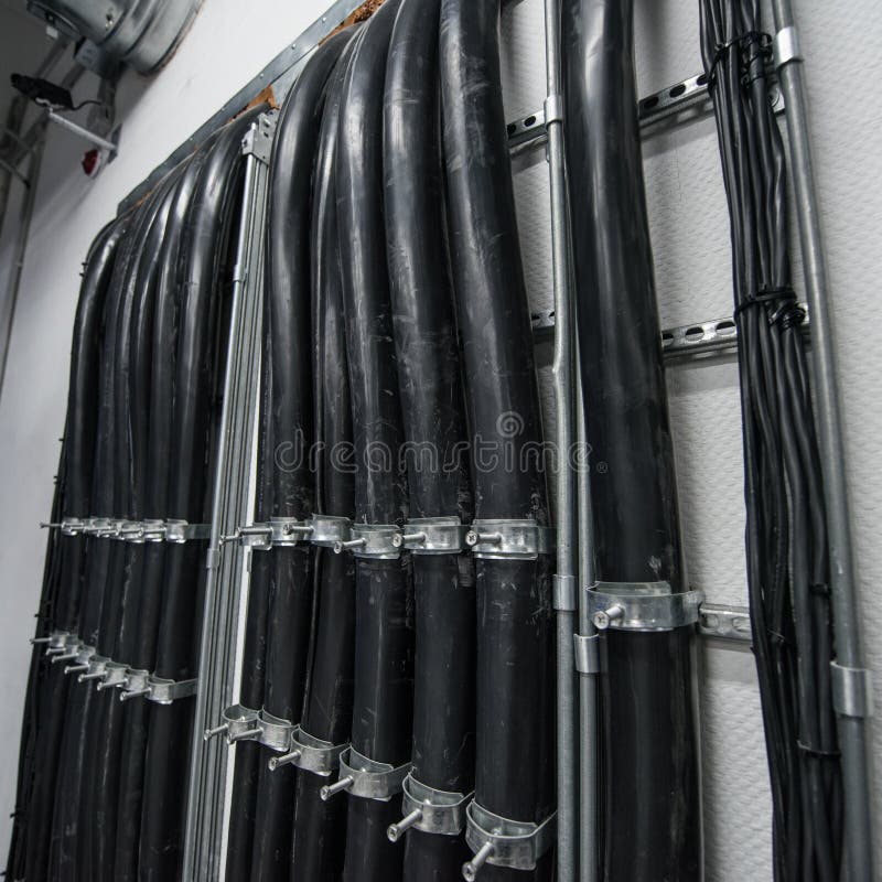 Cables fixed on the rack stock image. Image of network - 84156773