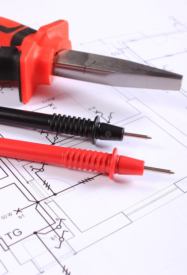Cables of Multimeter and Work Tool on Construction Drawing Stock Photo ...
