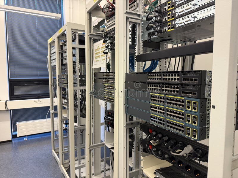 Cables and Networking Equipment Inside a Server Rack Stock Photo ...