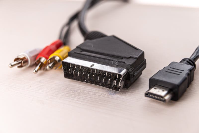 Cables, Scart Socket, Hdmi Plug and Rca Plugs Stock Photo - Image of ...