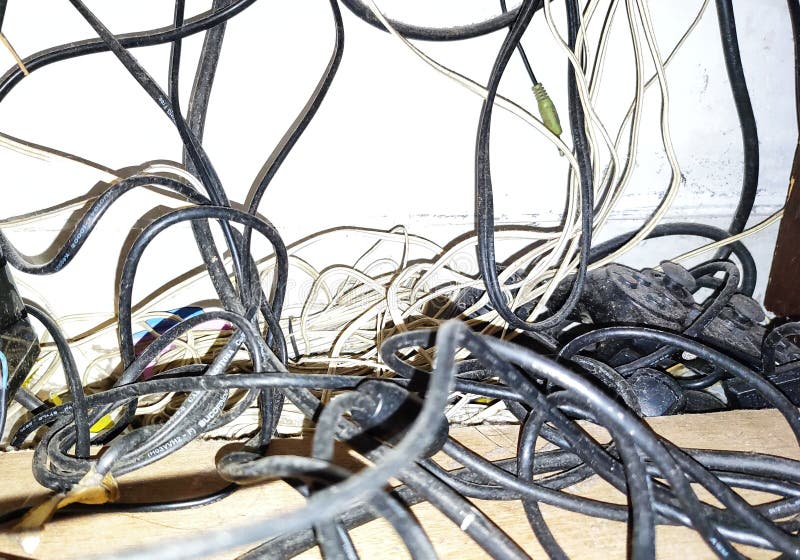 Cables that are Scattered and Dirty Under the Table Stock Image - Image ...