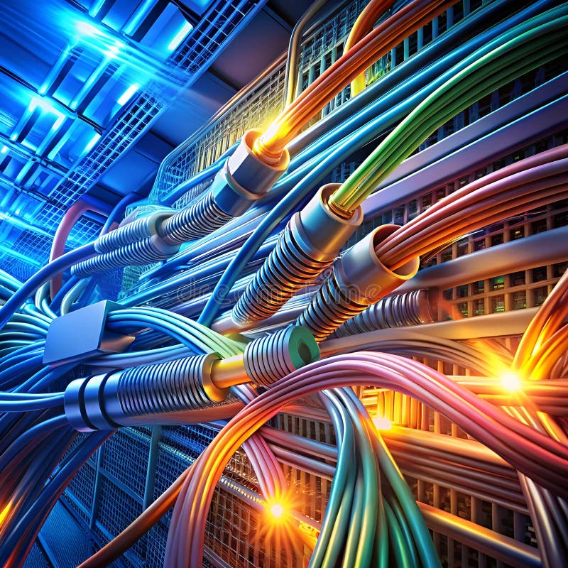 Cables and Wires Network Technology Isolated on White Stock ...