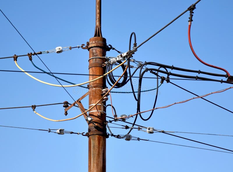 Cables and Wires on the Pole Stock Image - Image of rusty, blue: 210785357