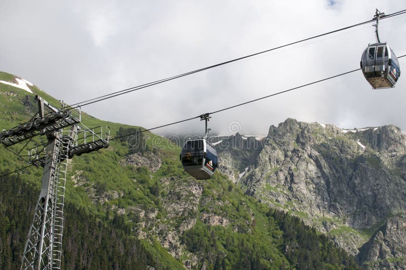 Cableway Cabin in the Mountains. Alpine Landscape Stock Image - Image ...