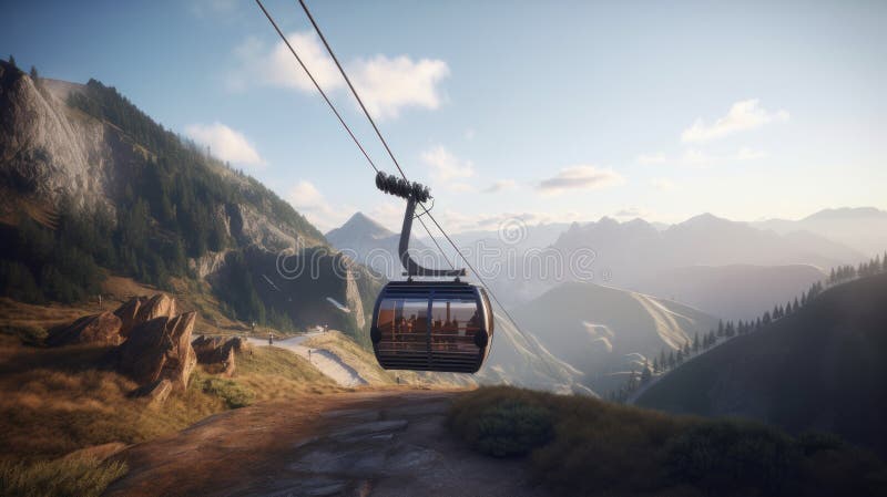Cableway Cabin in the Mountains. Generative AI Stock Illustration ...