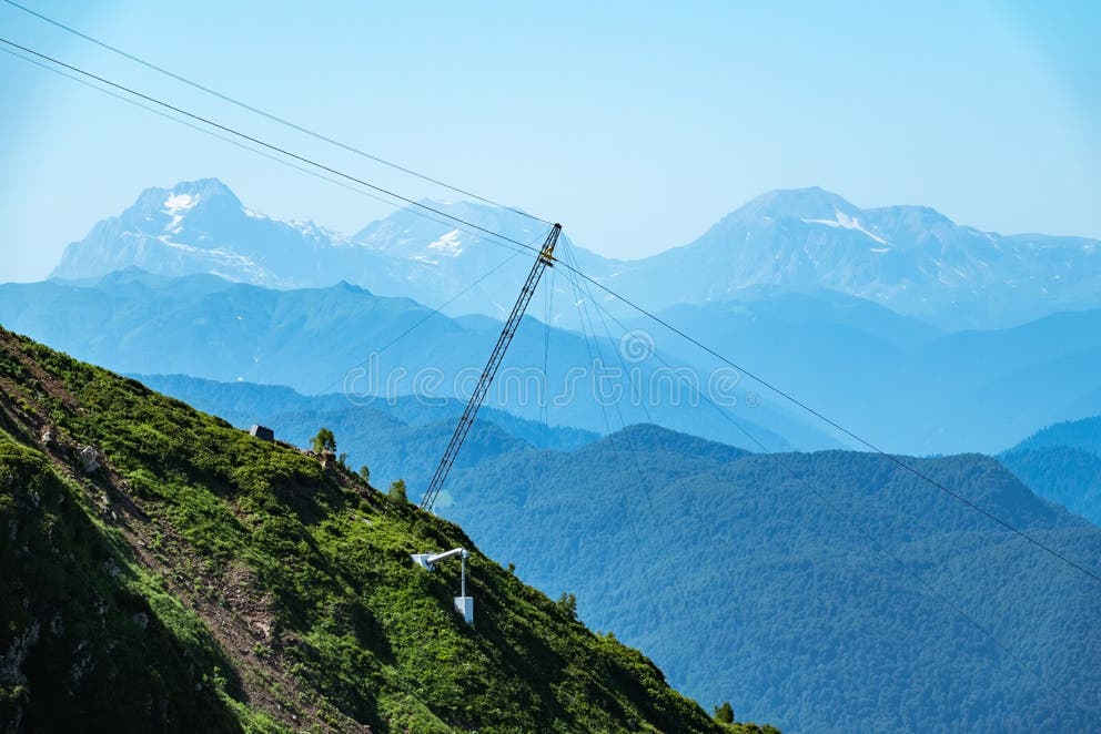 Cableway Pylon in the Mountains Stock Photo - Image of grass, mountain ...