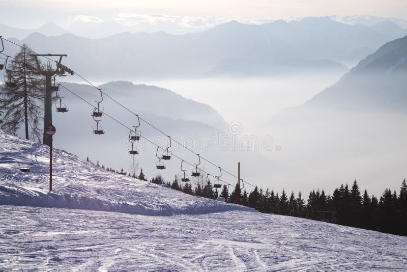 Cableway, Winter Nature Landscape, Amazing Mountain View Stock Photo ...