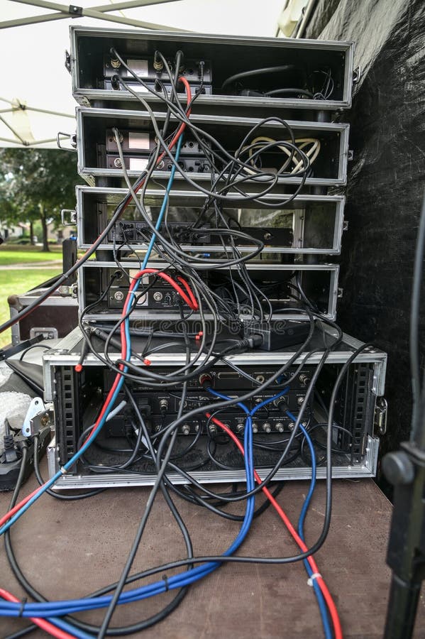 Cabling in Multiple Flight Case Racks with Amplifier, Effect Devices ...