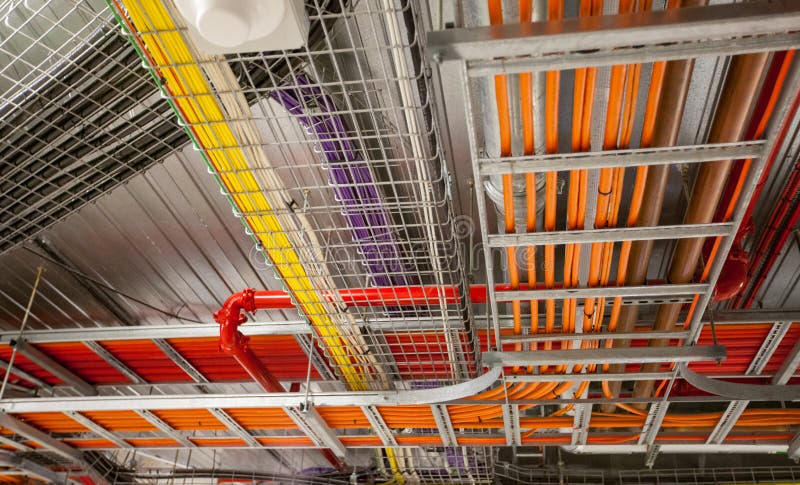 Cabling and Wiring in a Building Basement Stock Image - Image of ...