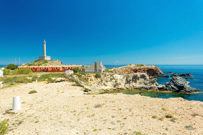 Cabo De Palos, Spain. Cape Palos Lighthouse Stock Photo - Image of cala ...