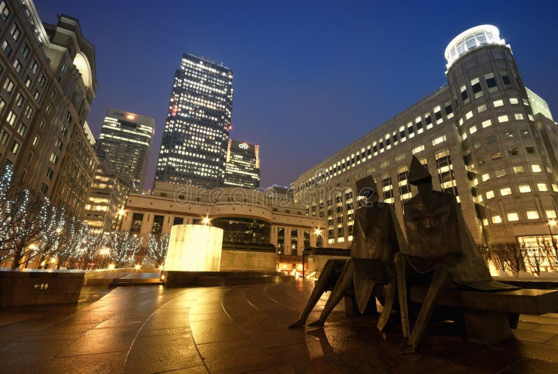 Cabot Square at Canary Wharf, London. Stock Photo - Image of season ...