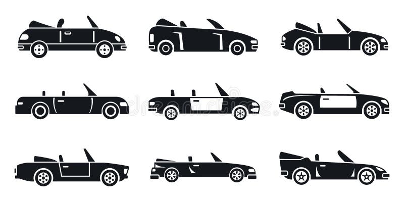 Cabriolet Car Icons Set, Simple Style Stock Vector - Illustration of ...