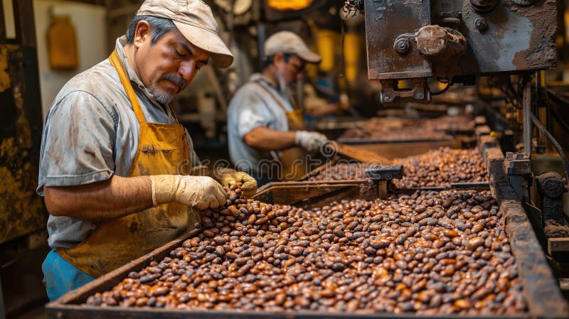 Cacao Bean Sorting in Processing Plant - Workers Ensure Quality Control ...