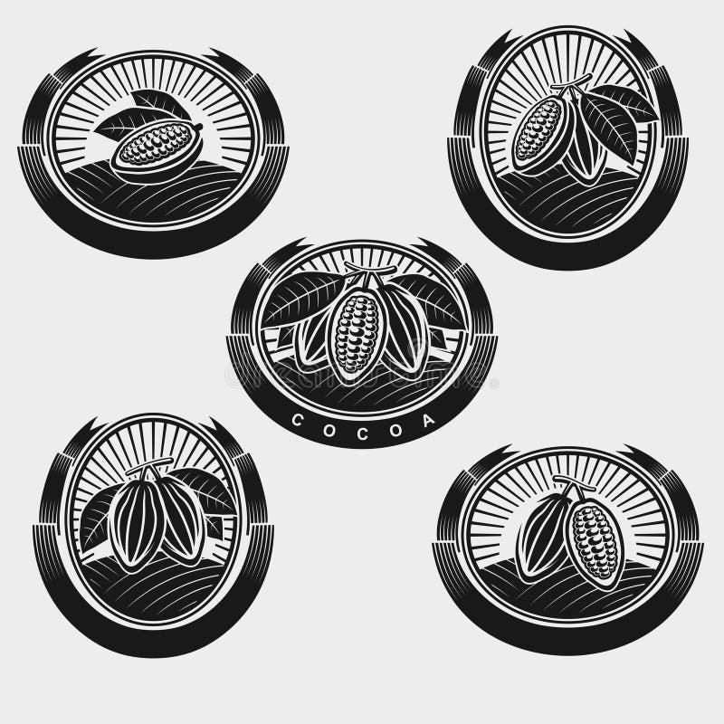Cacao Beans Label and Icon Set. Collection Icons Cacao Beans Stock Vector - Illustration of ...